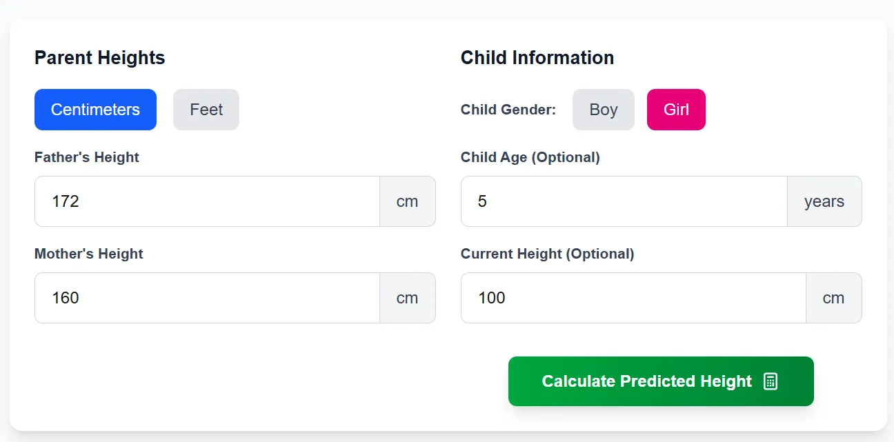 Height Calculator | Predict Child Height from Parents