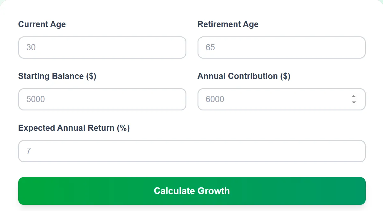 Roth IRA Calculator - Plan Your Tax-Free Retirement | Start Calculator
